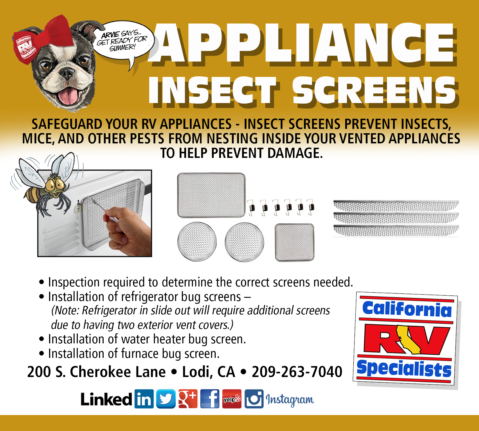 RV Appliance Bug Screens - California RV Specialists