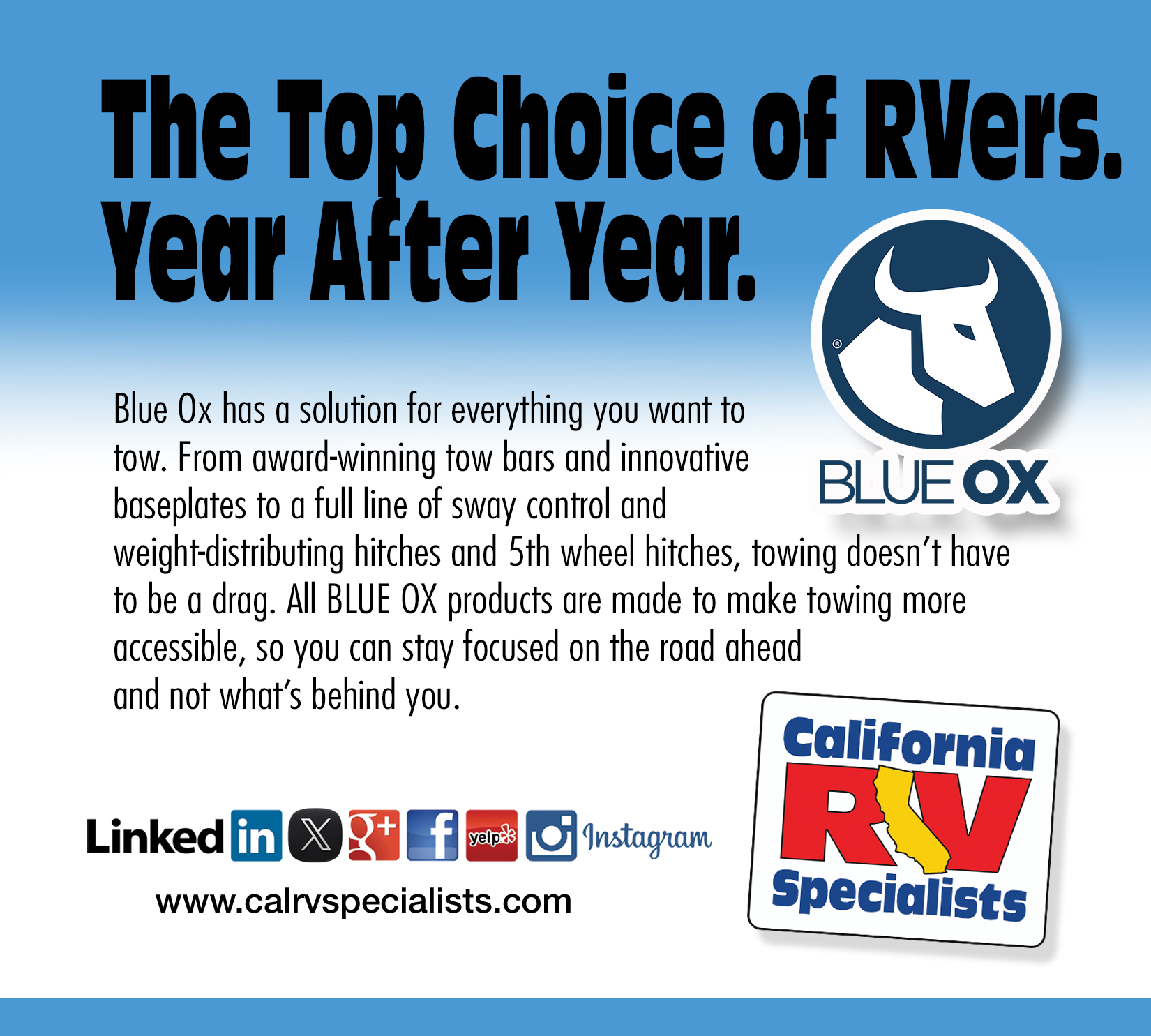 Blue Ox Flat Tow Installers | California RV Specialists